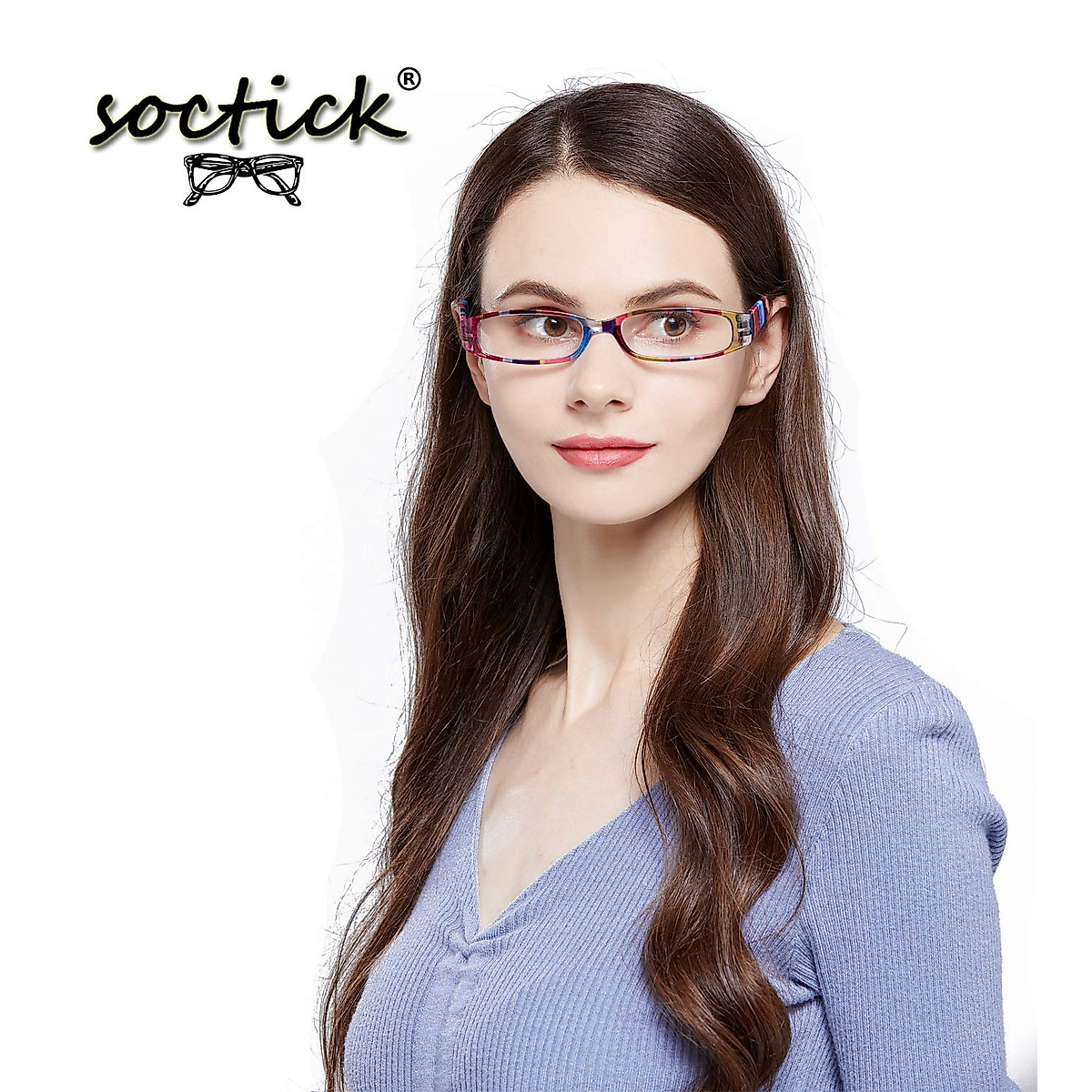 SOCTICK Reading Glasses 4 Pairs Fashion Ladies Readers Spring Hinge with Pattern Print Eyeglasses for Women +2.5