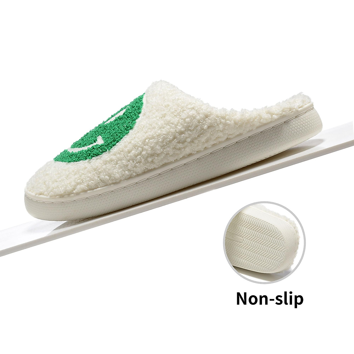 Retro Fuzzy Face Slippers Women Men Non-Slip Couple Style Casual Smiley Face Slippers Retro Soft Fluffy Warm Home Lightweight Slip-on Cute Cozy Indoor Outdoor Memory Foam Face Slippers (Green, 7.5)