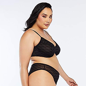 Savage X Fenty, Women's, Curvy Flocked Logo Unlined Bra, Demi Cup, Underwire, U-Back, Adjustable Straps, Black Caviar, 38DDD