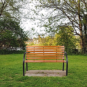 VINGLI 48" Garden Wooden Bench,2-Person Slatted Bench,Deck Hardwood Cast Iron Chair for Patio Front Porch Path Yard Lawn