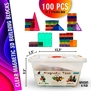 Magnet Building Blocks 100 Piece, Recreational Toys, Clear Magnetic 3D Building Tile, Construction, Preschool Educational, Beyond Imagination, Birthday Present Gift, STEM Montessori