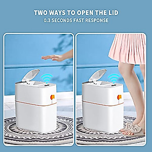 MOPALL Trash Cans for Bathroom,Automatic Garbage Cans with Lids for Bedroom,15L Smart Dogproof Slim Plastic Narrow Garbage Bin,4 Gallon Wastebasket for Living Room,Office,Toilet,RV, White