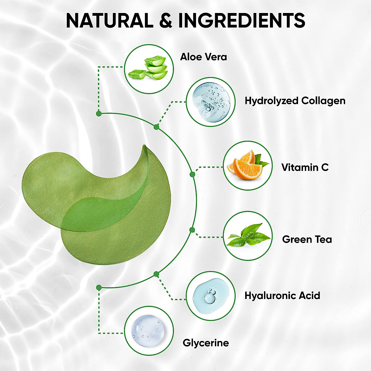 Under Eye Mask for Puffy Eyes, Dark Circles, Eye Bags, Puffiness, Wrinkles with Collagen - Hydrating Under Eye Patches - Green Tea Skincare - Anti-Aging Eye Patch Treatment Masks - 60 Under Eye Pads