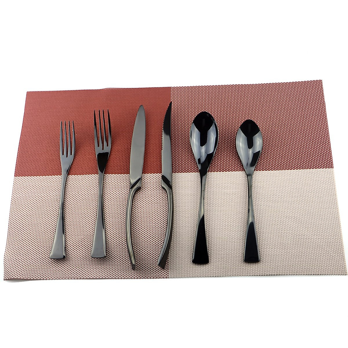 Uniturcky Stainless Steel Mirror Polished Flatware Set, Steak Knife Dinnerware Knife Fork Salad Fork Dessert Spoon 6-piece, Service for 1, Black