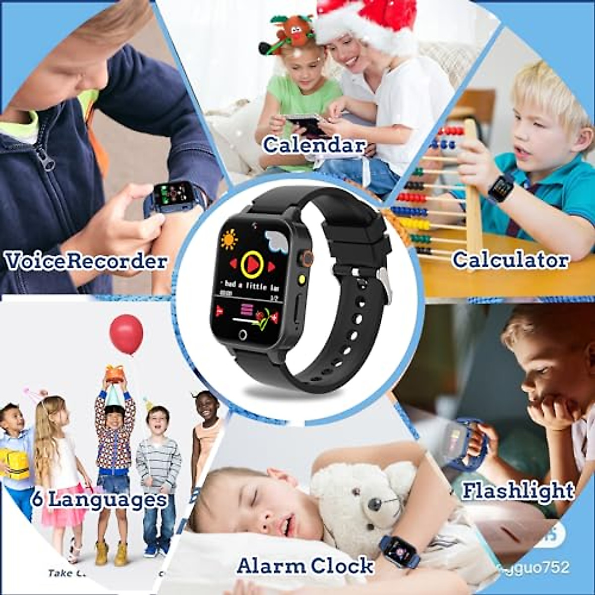 Goodatech Smart Watch for Kids 4-12 Years Boys Girls, 26 Puzzle Games,HD Camera,Video Music Player,Pedometer,Flashlight,Calendar Stopwatch Timer,Alarm Clock, Aluminum Case,Sport Band (Black)