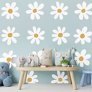 12 Sheets Daisy Wall Decals Flower Wall Stickers Large Daisy Wall Stickers Daisy Decals for Wall Peel and Stick for Nursery Bedroom Living Room Wall Decor (Classic Style)
