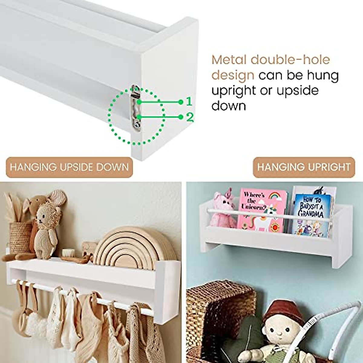 COMAX Small Book Shelf Organizer for Kids, Floating Bookshelf for Toddler Baby Room Bedroom, Set of 3 Wall Bookshelf Nursery Book Shelves Holder, Hanging Book Shelf for Wall Mounted Decor, White