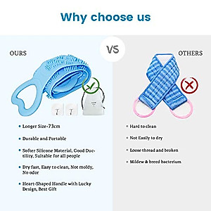 Silicone Back Scrubber for Shower, YUSERBO Silicone Bath Body Brushes, Heart-Shaped Handle and Lucky Four Leaf Clover Double Side Brush, Exfoliating Body Scrubber, Deep Clean and Relax Body Blue