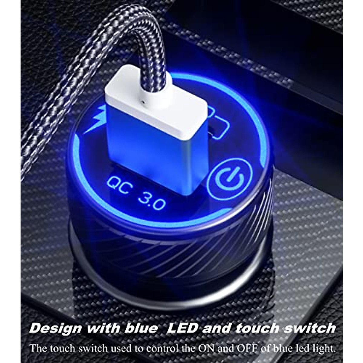 USB C Car Charger, VAZESWIN QC3.0 & PD Type C Dual USB Port Fast Car Charger Adapter, 30W 5A Fast Charge Car Phone Charger with Blue LED & Touch Switch