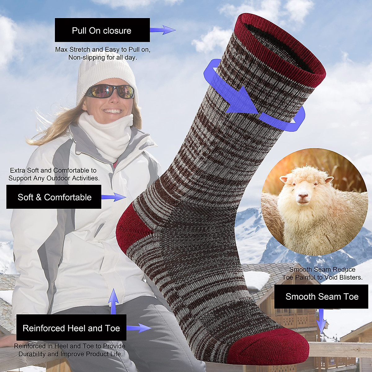 Ortis Ladies' Merino Wool Cushion Crew Socks for Women Outdoor Hiking Hike Trail Lightweight Gifts(MixColor3)