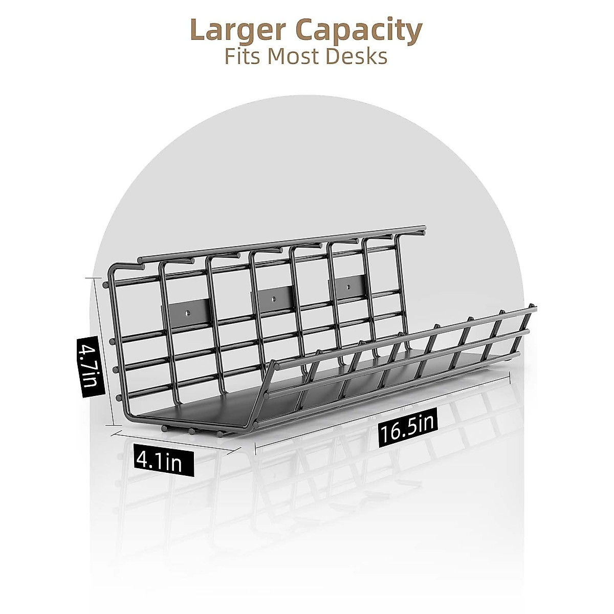 2 Pack Under Desk Cable Management Tray, 16.5'' Desk Cable Organizer Metal Wire Cord Management Under Desk Organizer for Office, Home, Black