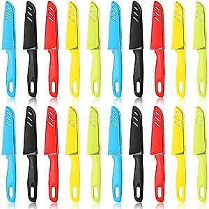 Lothee 50 Pcs Paring Knife Bulk, 5 Colors Fruit Vegetable Knife Stainless Steel Kitchen Knife Ultra Sharp Knife with Plastic Handle for Chef Cutting Peeling Cooking, 3.94 Inches Blades