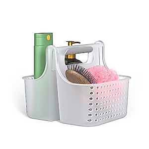 Brookstone, Portable Shower Caddy, Bathroom Organizer Basket, Perfect Size for Dorm/College, Plastic Bath Tote, Dries Quickly with Drainage Holes, Soft Grip Carrying Handle, Frosted Clear