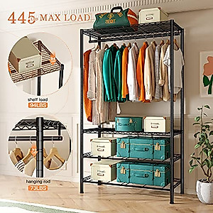 Raybee Clothes Rack, Clothing Racks for Hanging Clothes Rack Heavy Duty Clothing Rack Adjustable Clothes Racks for Hanging Clothes Metal Wire Garment Rack with 4 Fabric Drawers Portable Closet,Black