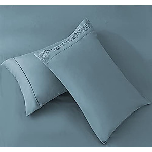 LONAVA Full Size Sheet Set - 6 Piece Hotel Luxury Wrinkle-Free Microfiber Sheet, OEKO-TEX Certified, Breathable & Elastic, 16" Deep Pockets, Spa Blue