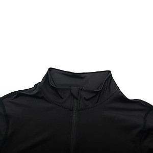 Men's Sports Shirts 1/4 Zip Long Sleeve Running Workout Pullover Compression Tops (Black, Large)