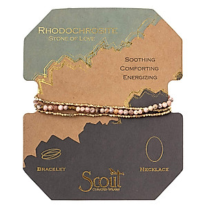 Scout Curated Wears - Women's Delicate Stone Wrap Bracelet & Necklace - Rhodochrosite/Gold - Stone of Love