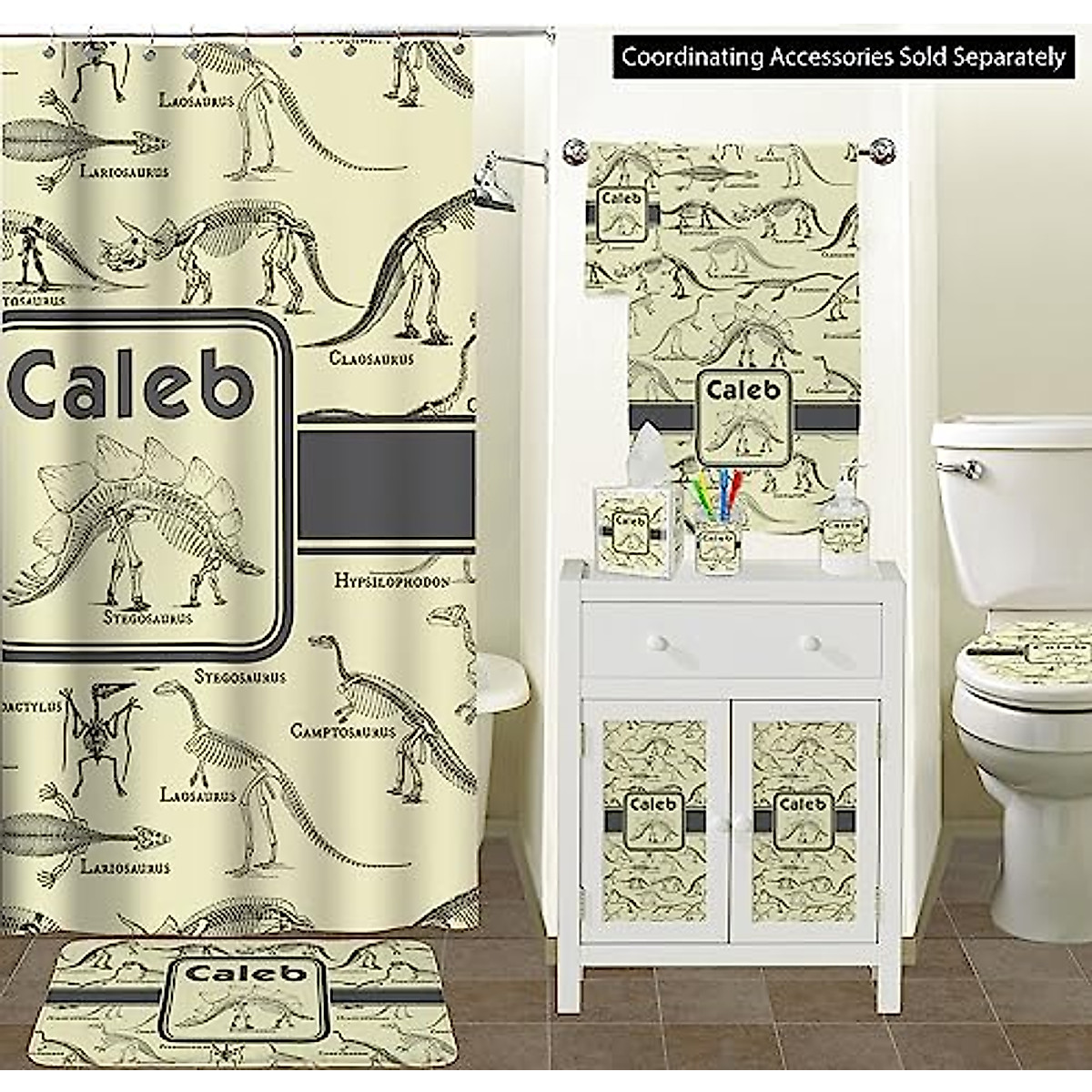 RNK Shops Dinosaur Skeletons Waste Basket - Double Sided (White) (Personalized)