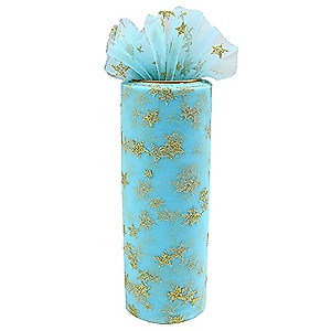 Yuanchuan Golden Star Glitter Tulle Rolls 6 inch x 10 Yards (30 feet) Blue Tulle Rolls Spool Fabric Tutu for DIY Skirts Wedding Gift Wrap Sewing Crafting Bow Bridal Decorations Birthday Party (Blue)
