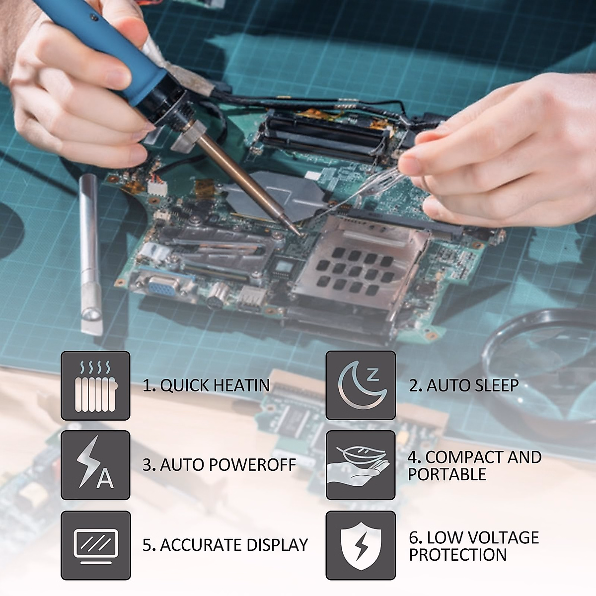 Deackimei Cordless Soldering Iron Station for Craftsman V20 Battery with Digital Display, Adjustable Temperature Knob, Lead-Free Solder, °C/ºF Conversion, Auto Sleep & Calibration Support (Tool Only)