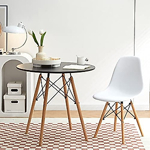 ATSNOW 31.5 in Mid Century Modern Black Round Dining Table, Small Circle Table for Living Room Bedroom Kitchen
