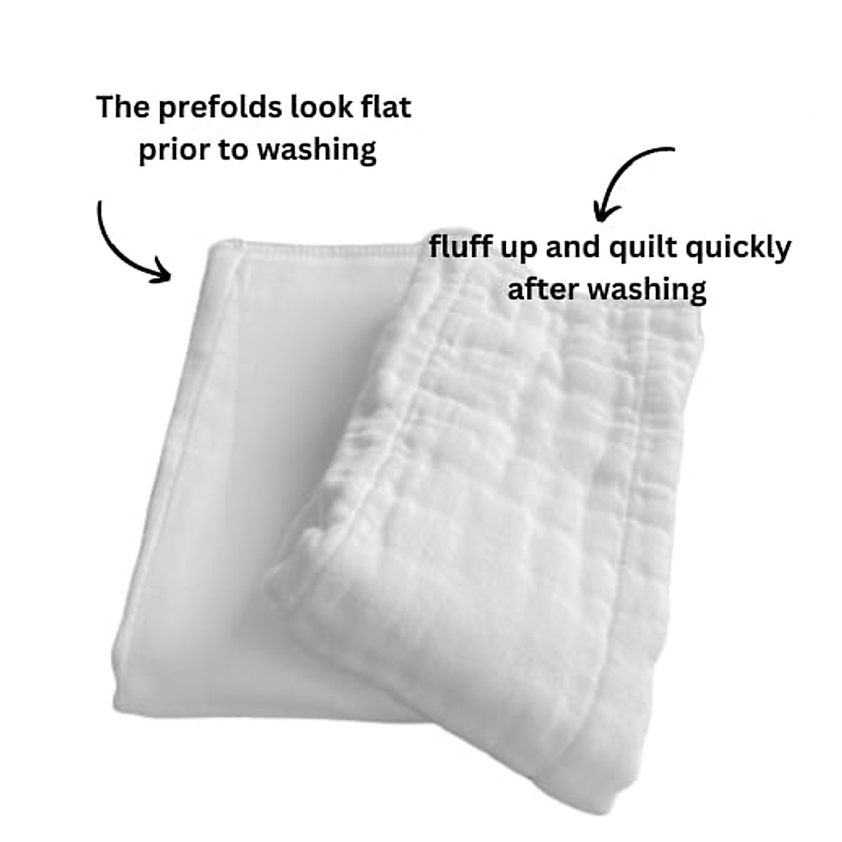 KaWaii Baby Prefold Cloth Diaper, Organic Cotton Twill, 4 x 6 x 4 ply DSQ Quality Washable & Reusable (10-36 lbs) White - 12-Count