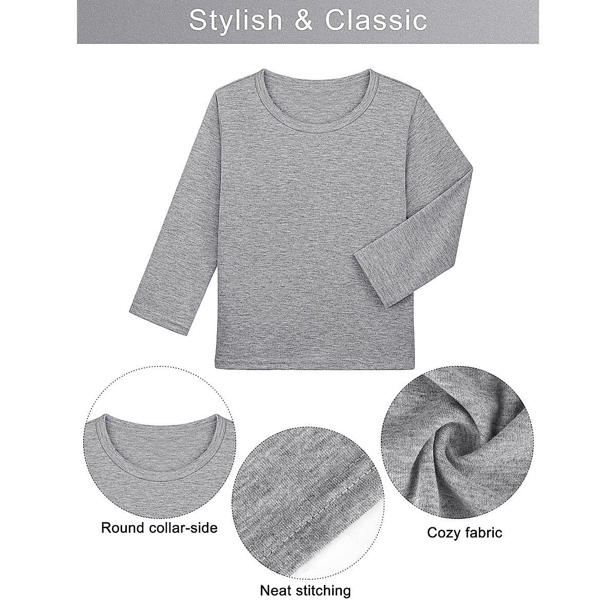 Cooraby 5 Pack Toddler Kids Long Sleeve T-Shirt Crewneck Tees Soft T-Shirt for Boys