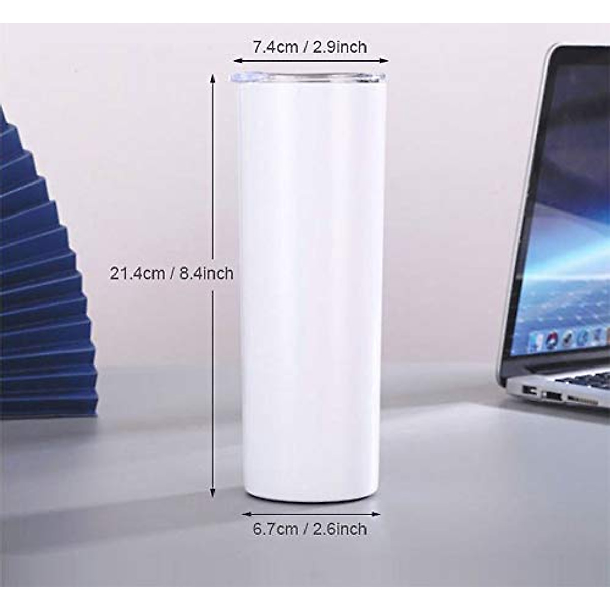 CALCA 10pcs Sublimation Tumblers Blank White 20 OZ Skinny Tumbler Travel Mug Cups Stainless Steel Tumbler with lid and straw for DIY Gift, Coffee, Water Drinks