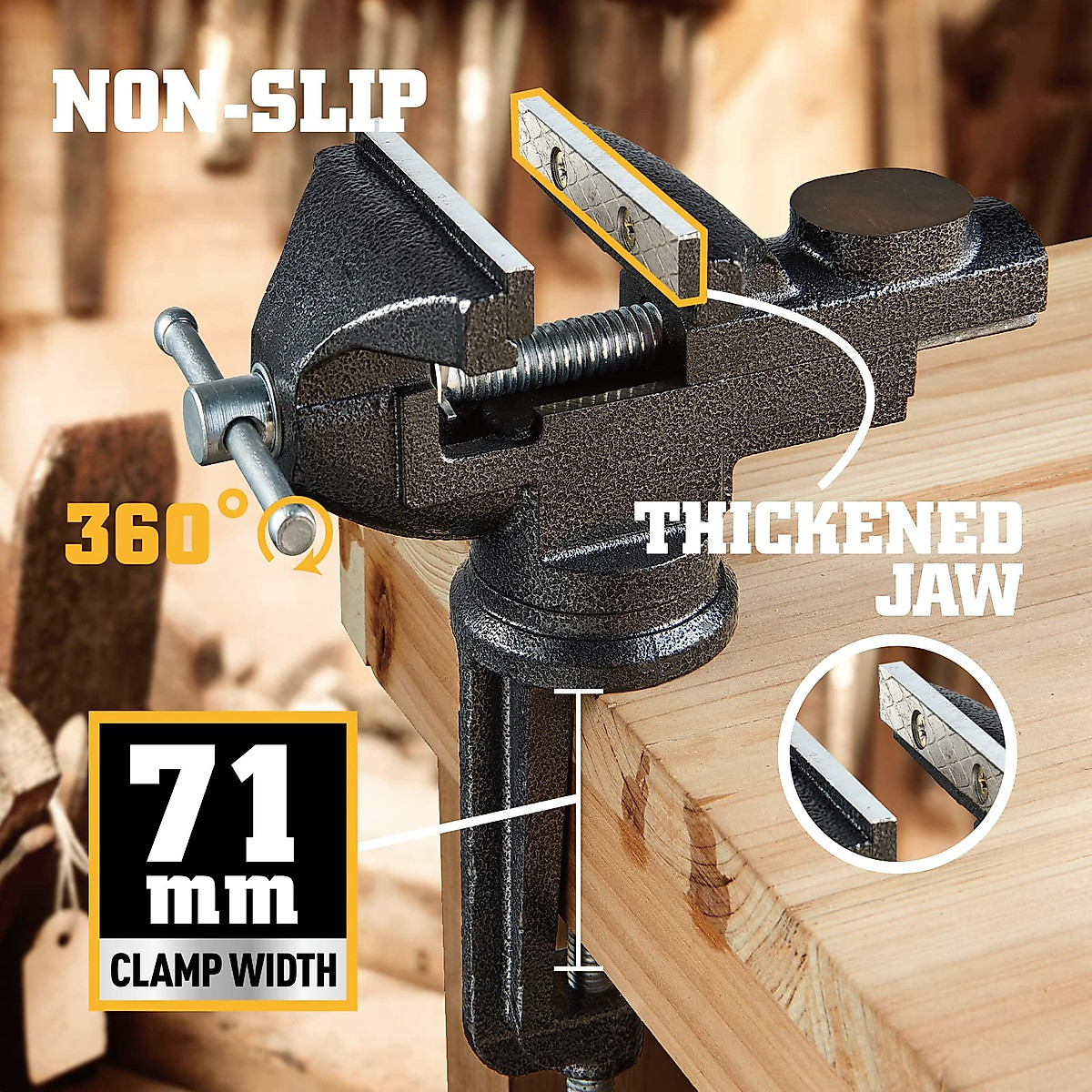 Table Vise or Bench Vise Universal, 360° Swivel Clamp-On Vise Portable Home Vice 3.2'' for Woodworking, Cutting Conduit, Drilling, Metalworking
