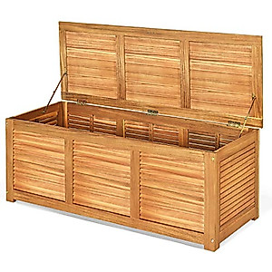 Tangkula 47 Gallon Acacia Wood Deck Box, Garden Backyard Storage Bench, Outdoor Storage Container for Patio Furniture Cushions and Gardening Tools (Natural)