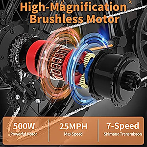 aostirmotor 500W Folding Electric Bike for Adults 20''×4''Fat Tire Electric Bike 36V 13AH Removable Lithium Battery Adult Electric Bicycles, 25MPH E Bike for Adults, Shimano 7 Speed Ebike (Black)