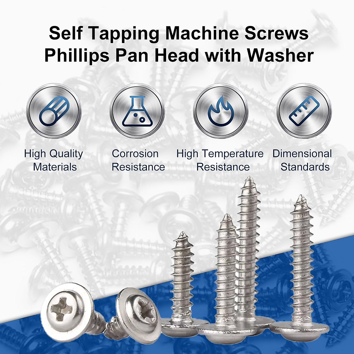 MroMax M2x6mm 304 Stainless Steel Self Tapping Machine Screws Full Threaded Phillips Pan Head with Washer Screw Fasteners Silver Tone 50Pcs