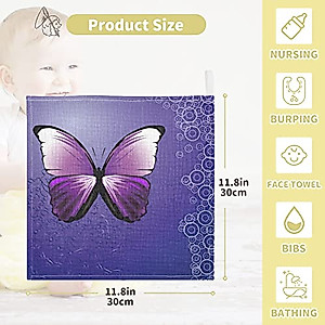 Wudan Butterfly Royal Purple Fingertip Towel 5pcs Hand Bath Towel Absorbent Soft Cotton Cloth for Newborn Drooling Feeding Nursery Kitchen Deco
