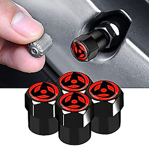 Anime Tire Valve Stem Caps, 4 Pack Car Tire Air Caps Cover, Hexagon Design Light-Weight Aluminum Alloy Screw-On Universal Auto Wheel Tire Stem Covers for Car, Truck, SUV, Motorcycle, Bike, Black