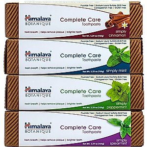 Himalaya Botanique Complete Care Toothpaste, Herbal, Variety Pack, Fights Plaque, Freshens Breath, Fluoride Free, No Artificial Flavors, SLS Free, Cruelty Free, Foaming, 5.29 Oz, 4 Pack