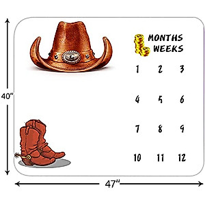 EARVO Western Boots Baby Monthly Milestone Blanket Boy or Girl Flowers Smiling Baby Month Blanket Rustic Cowboy Leather Boots Milestone Blanket for Newborn to 12 Months Milestones 47”x40”BTXYEA59