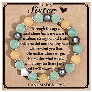Jewelry&Card Christmas Gifts for Sister, Natural Stone Sister Bracelet, Sister Birthday Gifts for Sister Bestie Best Friend