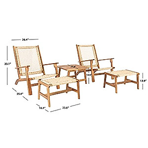 Safavieh Outdoor Collection Chantelle Acacia Wood/Light Brown Woven Rattan 5-Piece Patio Set PAT7076A, Natural/Natural