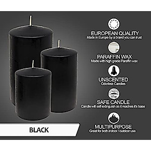 Hyoola Black Pillar Candles 2x3 Inch - 4 Pack Unscented Pillar Candles - European Made