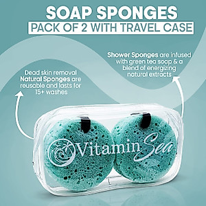 2PCs Bath Sponges for Shower Women - Bath Loofah Sponges for Shower - Body Sponges for Shower with Travel Case - Exfoliating Sponges for Body - Sea Sponges for Bathing - Shower Accessories for Women