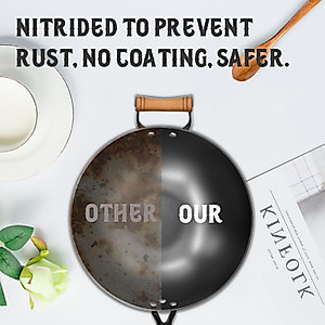 Cast Iron Wok 12.6 Inch Nitriding Process to Prevent Rust, Lotus Ripple Instant Heat Pre-Seasoned Stir Fry Pan with Helper Handle