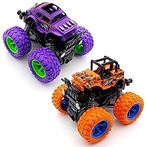 WOCY 2 Pack Monster Trucks Toys for Boys,Pull Back Cars,Friction Powered Toys Cars for Toddlers as Gifts for 3-12 Years Old Boys & Girls (Purple and Orange)