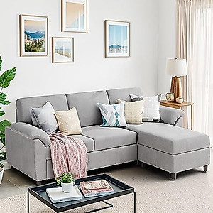 Meilocar Sofa Couch, 79" Sectional Convertible L Shaped Couch with Reversible Ottoman, 3-Seat Sofa Sectional with Removable Armrest for Living Room, Apartment, Small Space, Light Grey