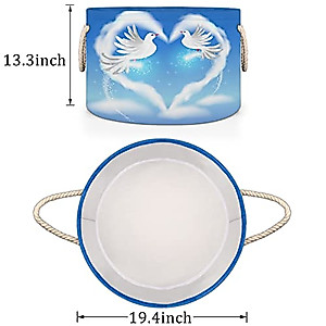Heart Shape Bird Couple Large Round Baskets for Storage Laundry Baskets with Handles Blanket Storage Basket for Bathroom Shelves Bins for Organizing Nursery Hamper Girl Boy