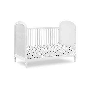 Delta Children Madeline Crib 8-Piece Baby Nursery Furniture Set–Includes: Convertible Crib, Glider, Dresser, Changing Top, Crib Mattress, Sheets, Toddler Guardrail & Changing Pad, Bianca White