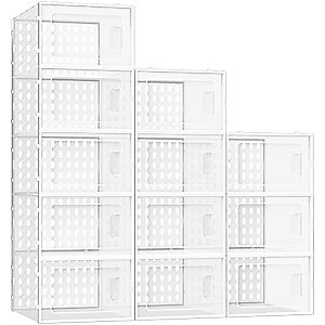Fixwal 12 Pack Shoe Storage Box, Shoe Organizer Boxes, Clear Stackable Plastic Shoe Boxes with Lids, Shoe Organizers for Closet, Shoe Display Case, Sneaker Storage Bins Holders