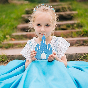 20 Pieces Princess Birthday Party Decorations Blue Castle Boxes Glitter Party Favor Popcorn Boxes Princess Castle Table Centerpiece Bridal Party Decorations for Girls, 3.5 x 2 x 5.9 Inch