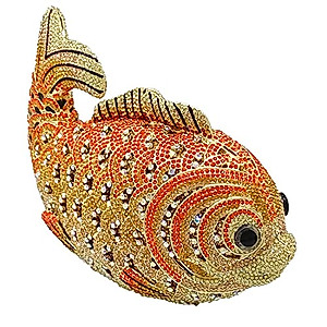 UMREN Women Cute Mini Fish Clutch Evening Bag Purse Luxury Rhinestone Handbag Wedding Cocktail Party Shoulder Bag P15