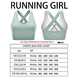 RUNNING GIRL Sports Bra for Women, Criss-Cross Back Padded Strappy Sports Bras Medium Support Yoga Bra with Removable Cups(WX2353D.Green.L)
