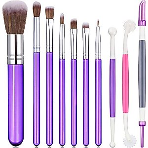10 Pieces Cake Baking Brushes Food Paint Brush for Chocolate Sugar Cookie Decoration Brushes Set Cookie Decorating Supplies with Fondant and Gum Paste Tool (Purple)